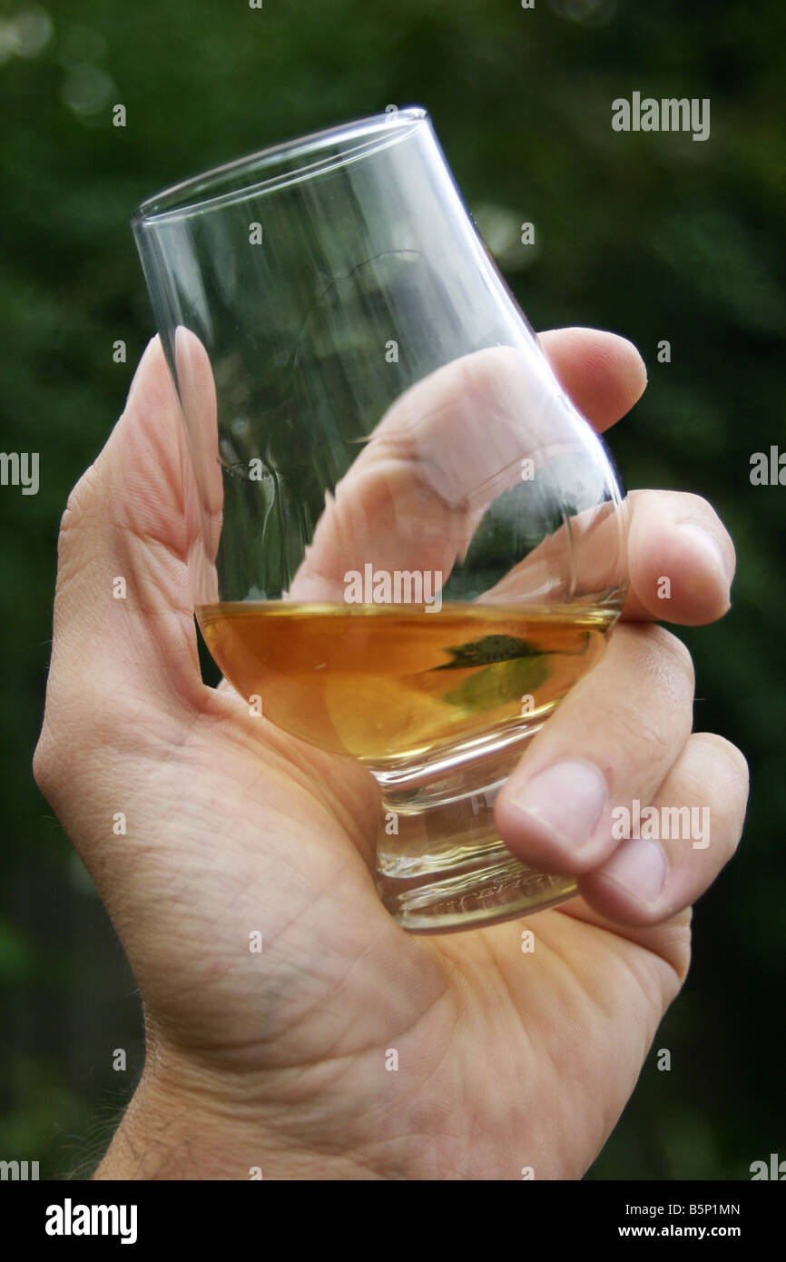 A hand holding a glass of single malt whisky Stock Photo - Alamy