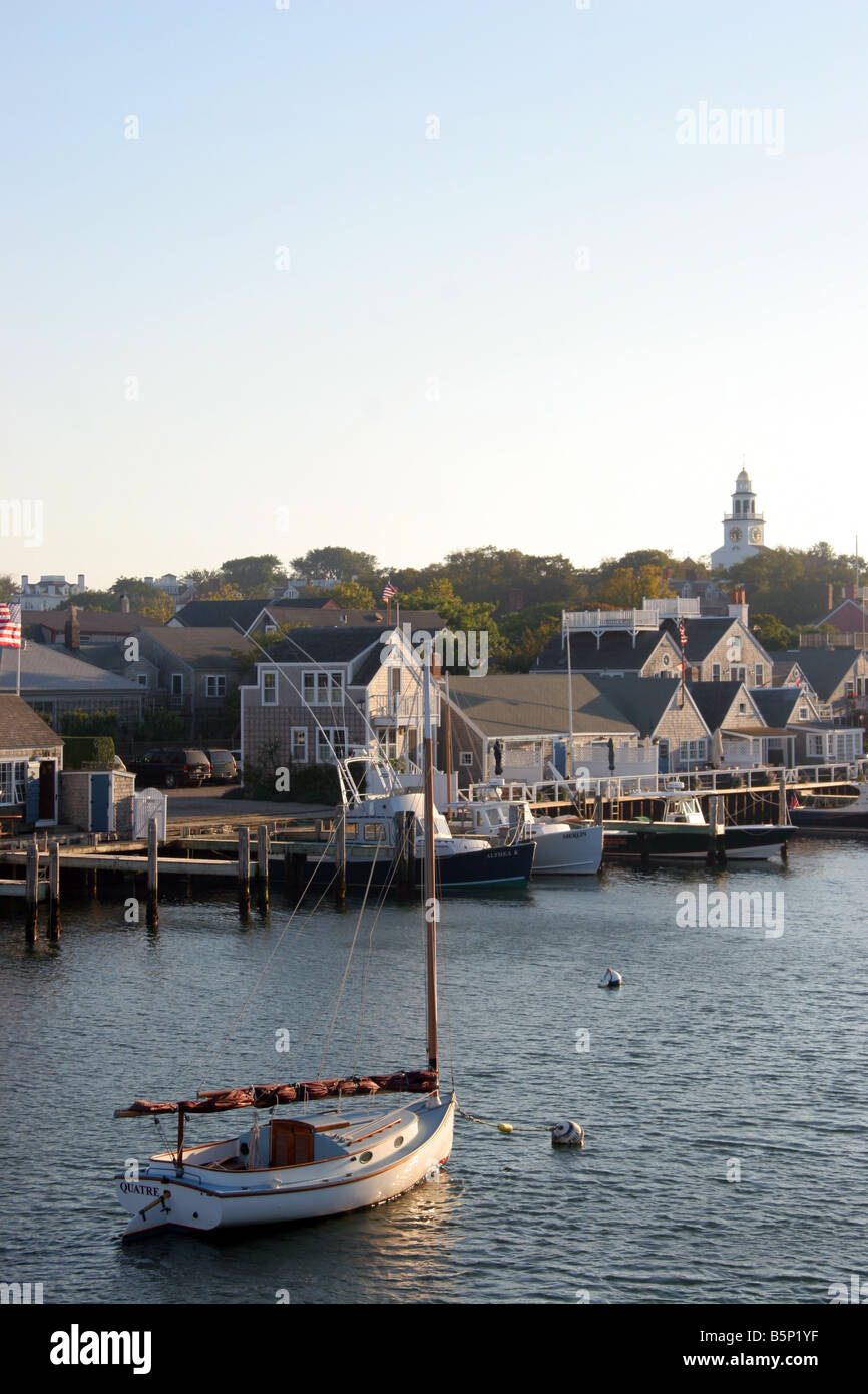 Small boat in harbour at Nantucket New England USA Stock Photo - Alamy
