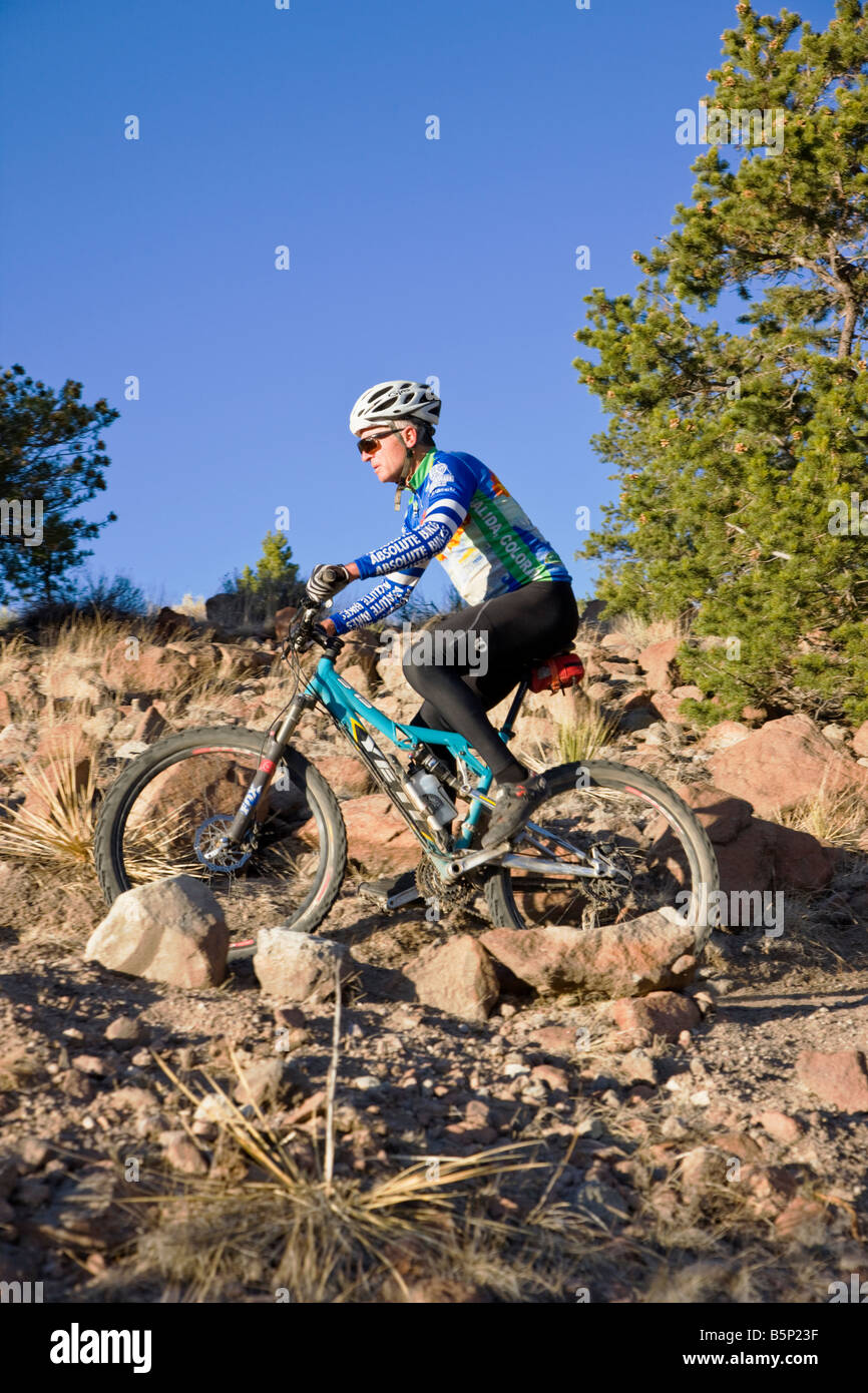Chuck Rose, mayor of Salida, mountain biking on 'S' Mountain. Salida ...