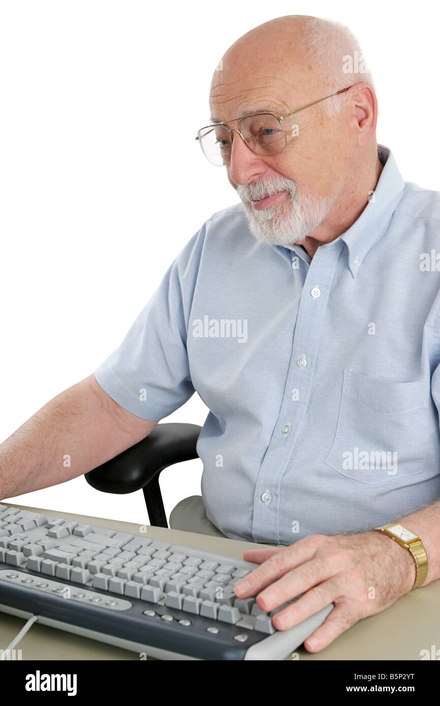 A senior man working on the computer Stock Photo - Alamy