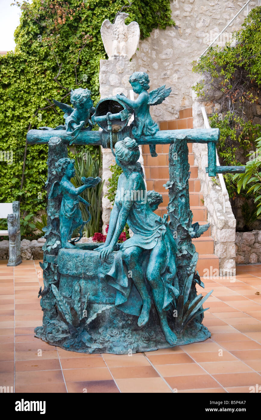 Wishing well in a courtyard, in the medieval village of Eze, near ...