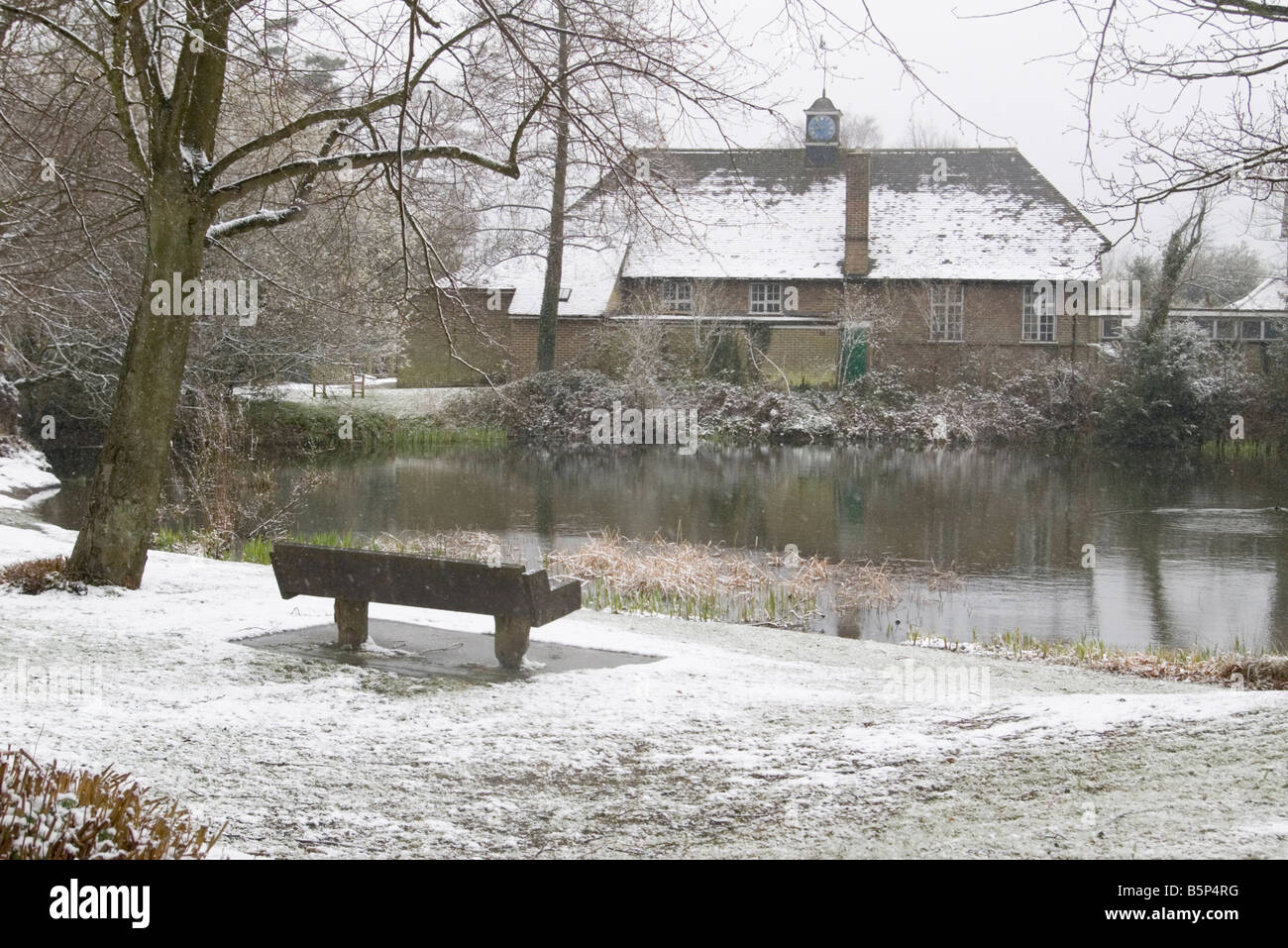 Winter Snow Scene Chipstead Village Pond Surrey with Country House in ...