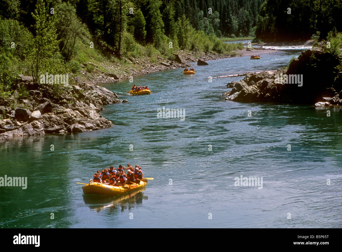 Tourists ride Flathead River in Montana in raft Stock Photo - Alamy