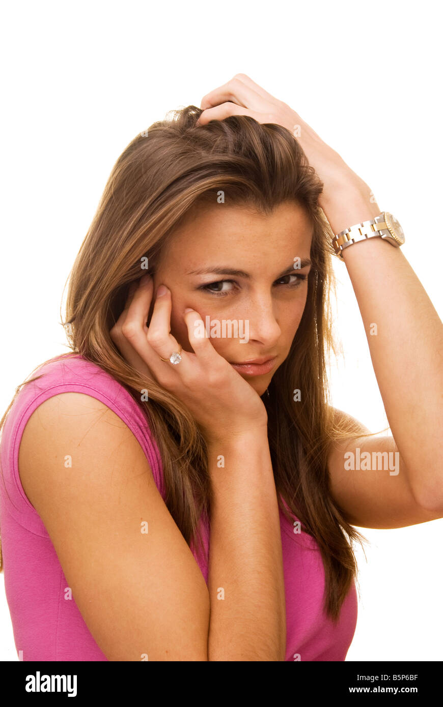 woman looking shy and embarrassed Stock Photo - Alamy