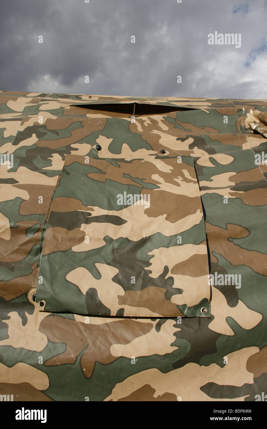 camouflage military army base tent at open day Stock Photo - Alamy