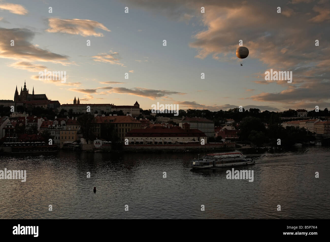 Prague sunset over Prague castle and Vltava River Stock Photo - Alamy