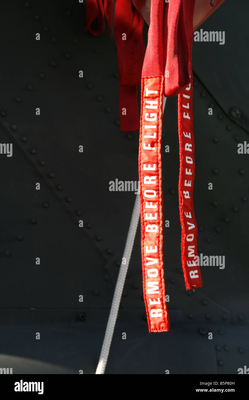 remove before flight safety tag on military helicopter at open day ...