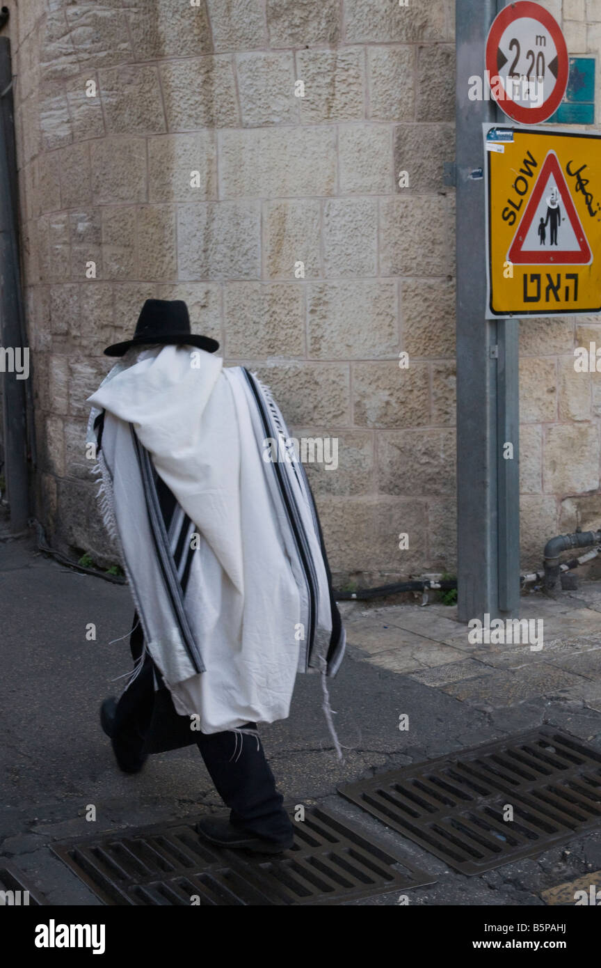 Israel Jerusalem Old City Orthodox jew covered with prayer shawl and ...