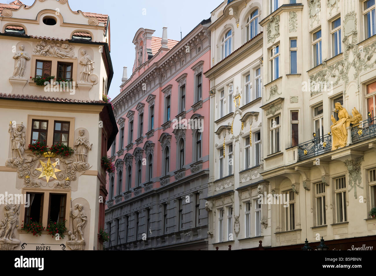 BAROQUE STYLE FACADES STARE MESTO OLD TOWN PRAGUE CZECH REPUBLIC Stock ...