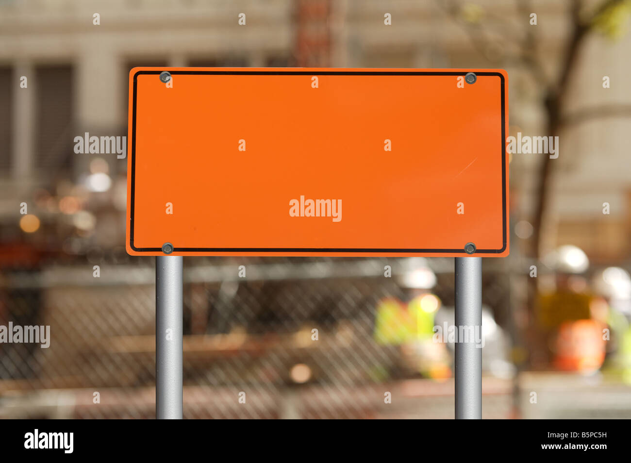 blank rectangle orange construction sign Stock Photo - Alamy
