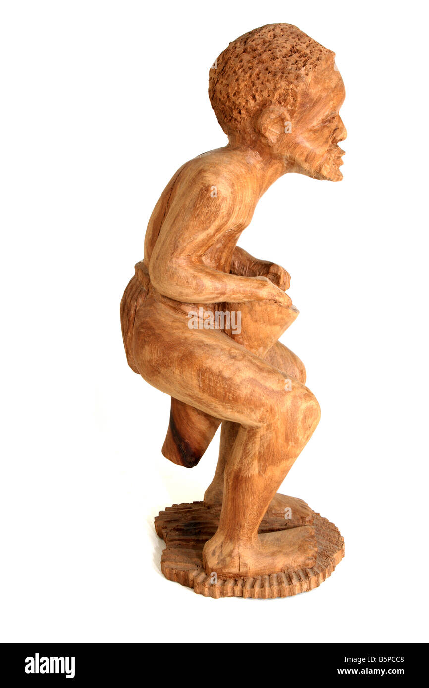 handcrafted african style wooden statue isolated on white background ...
