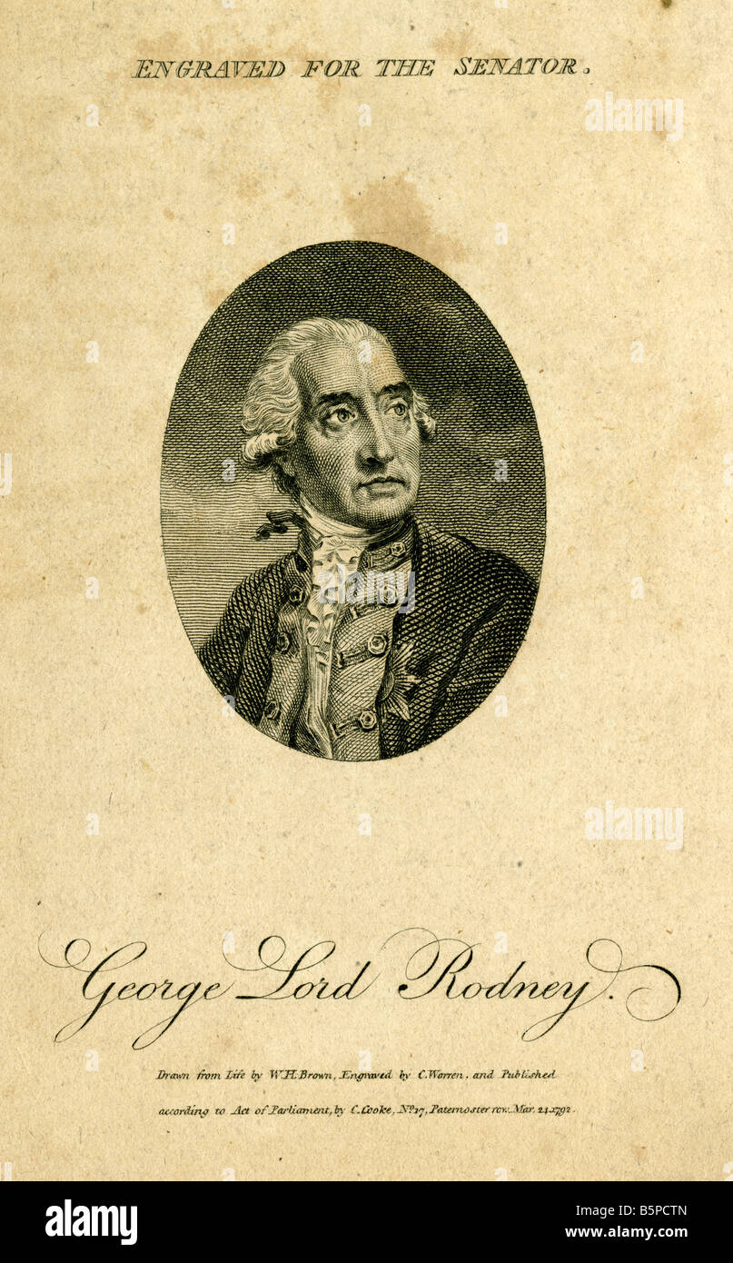 Antique engraving of Admiral George Brydges Rodney Stock Photo - Alamy