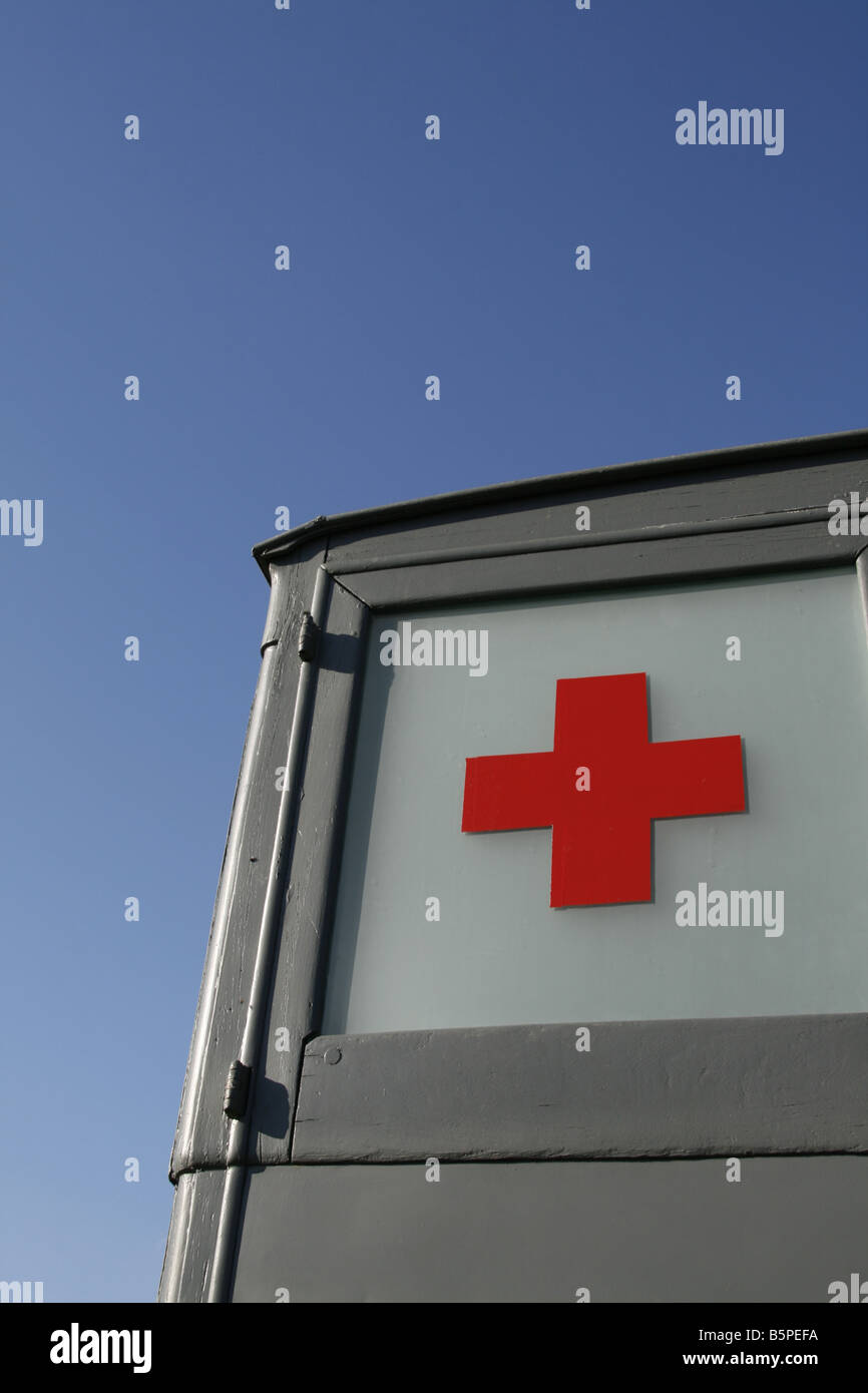 old style italian military army ambulance with red cross symbol and ...