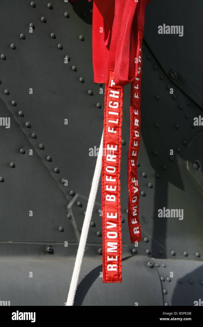 remove before flight safety tag on military helicopter at open day ...