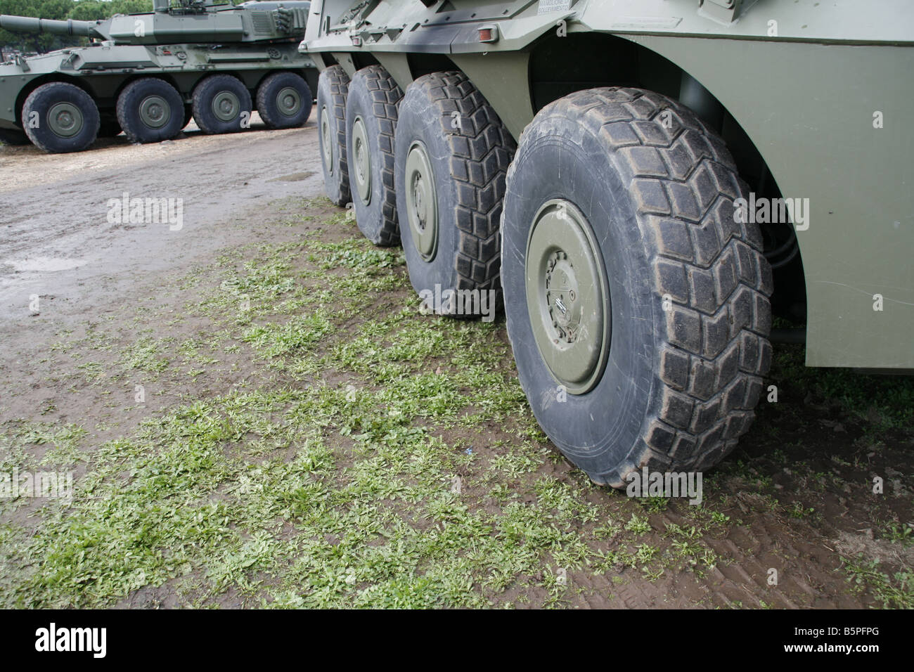 detail of two army tanks on battle field at military open day Stock ...