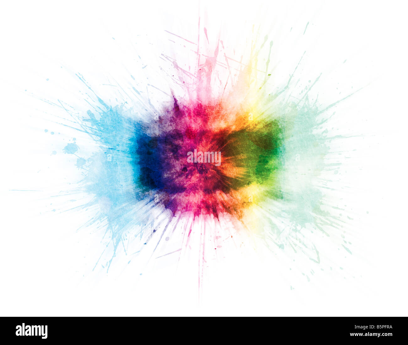 Bright rainbow splatter design element or background with central space ...