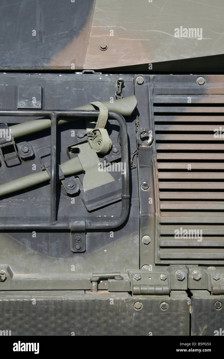 details of tools on military army tank at military open day Stock Photo ...