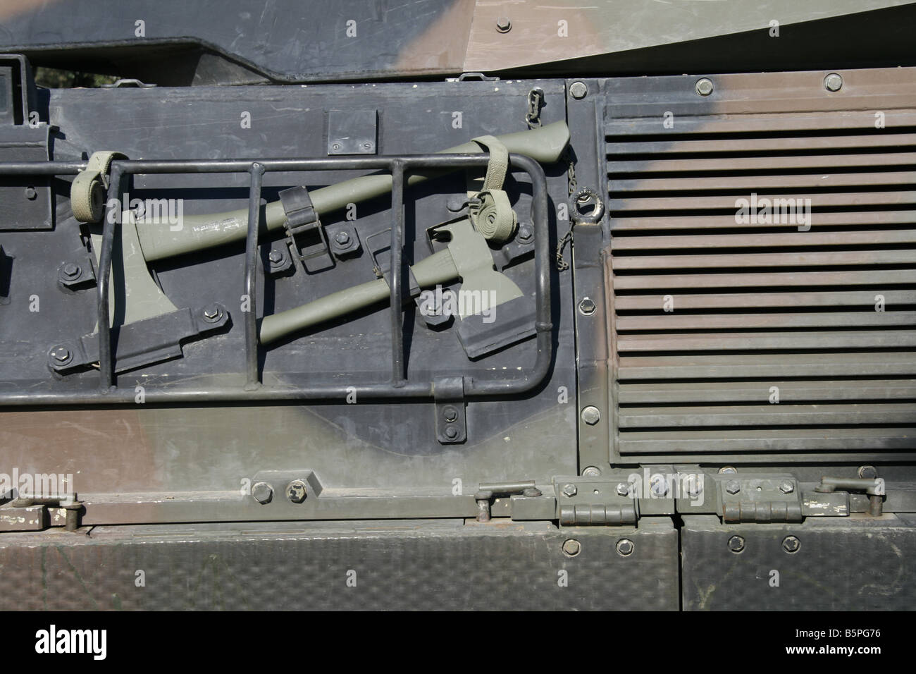 details of tools on military army tank at military open day Stock Photo ...