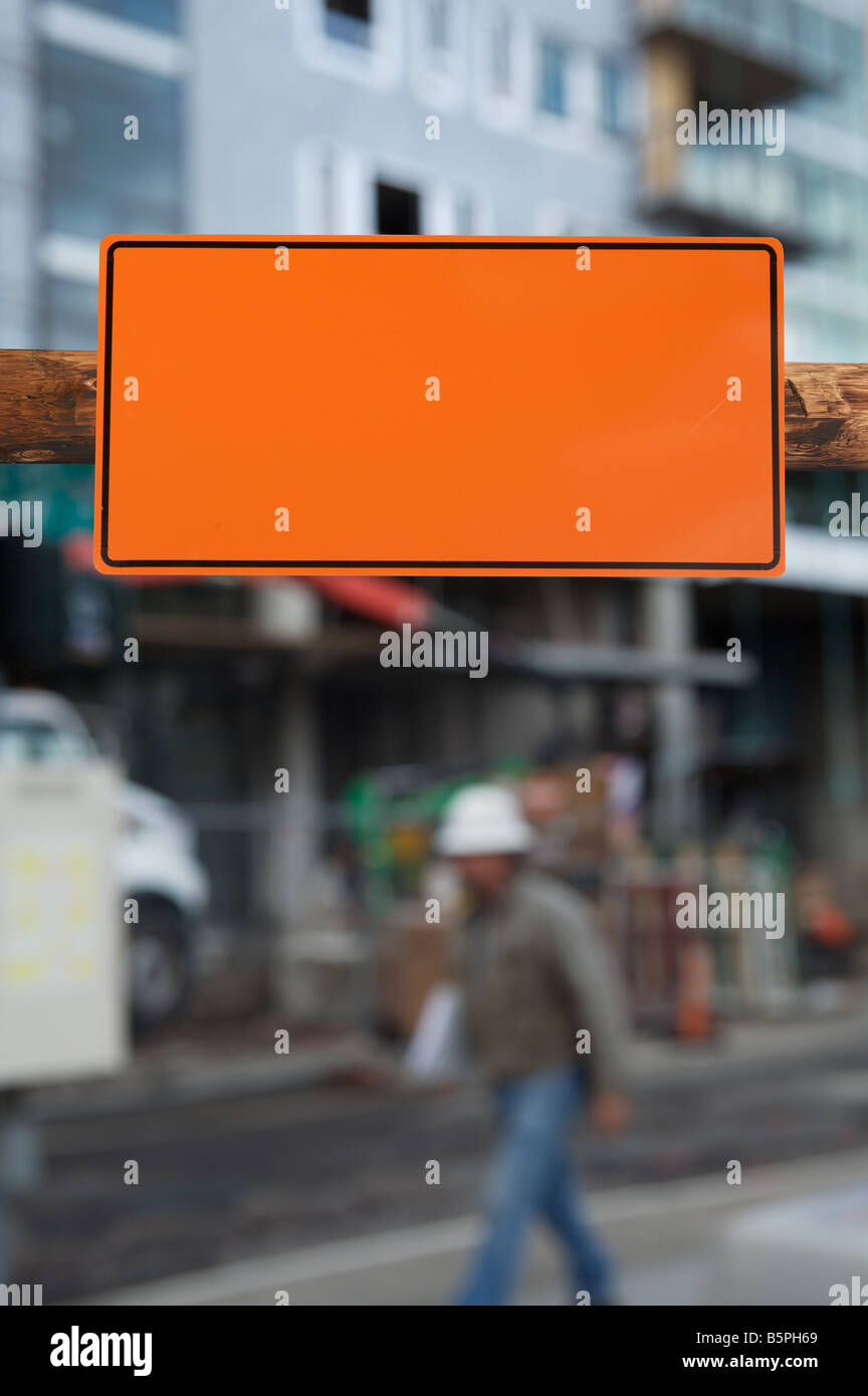 blank rectangle orange construction sign Stock Photo - Alamy