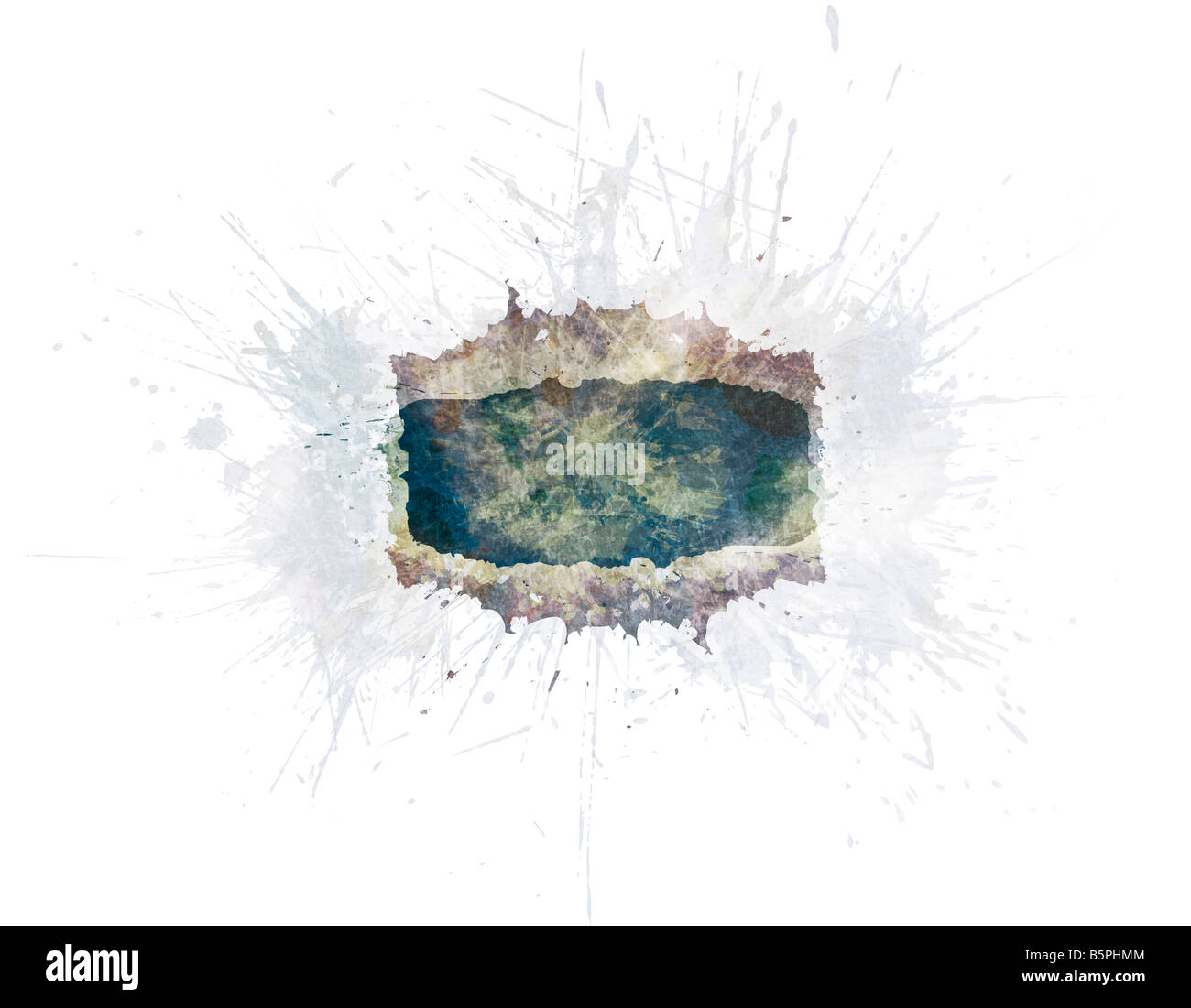 Grungy washed out splatter design element or background with central ...
