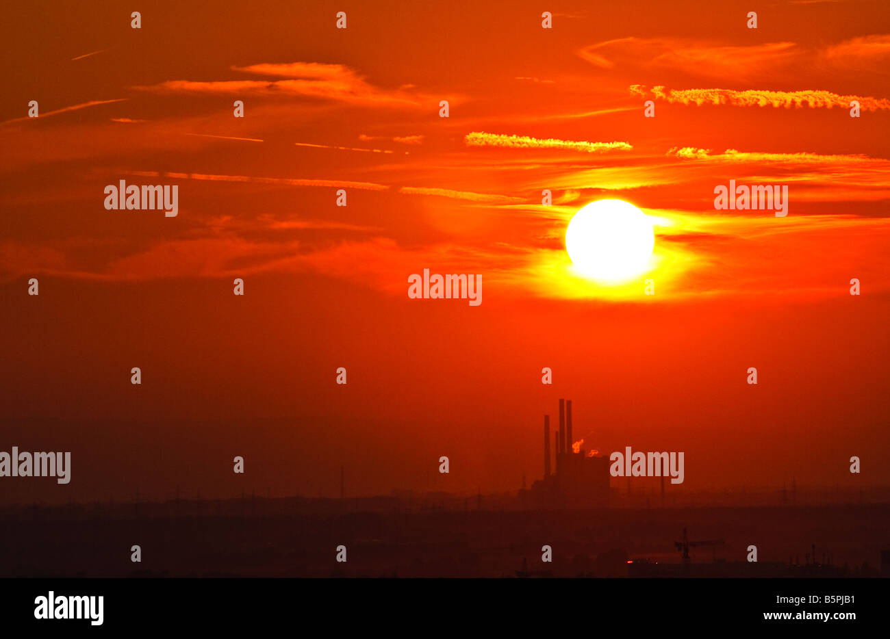 Dramatic sunset on BASF chemical plant, Ludwigshafen, Germany as seen ...