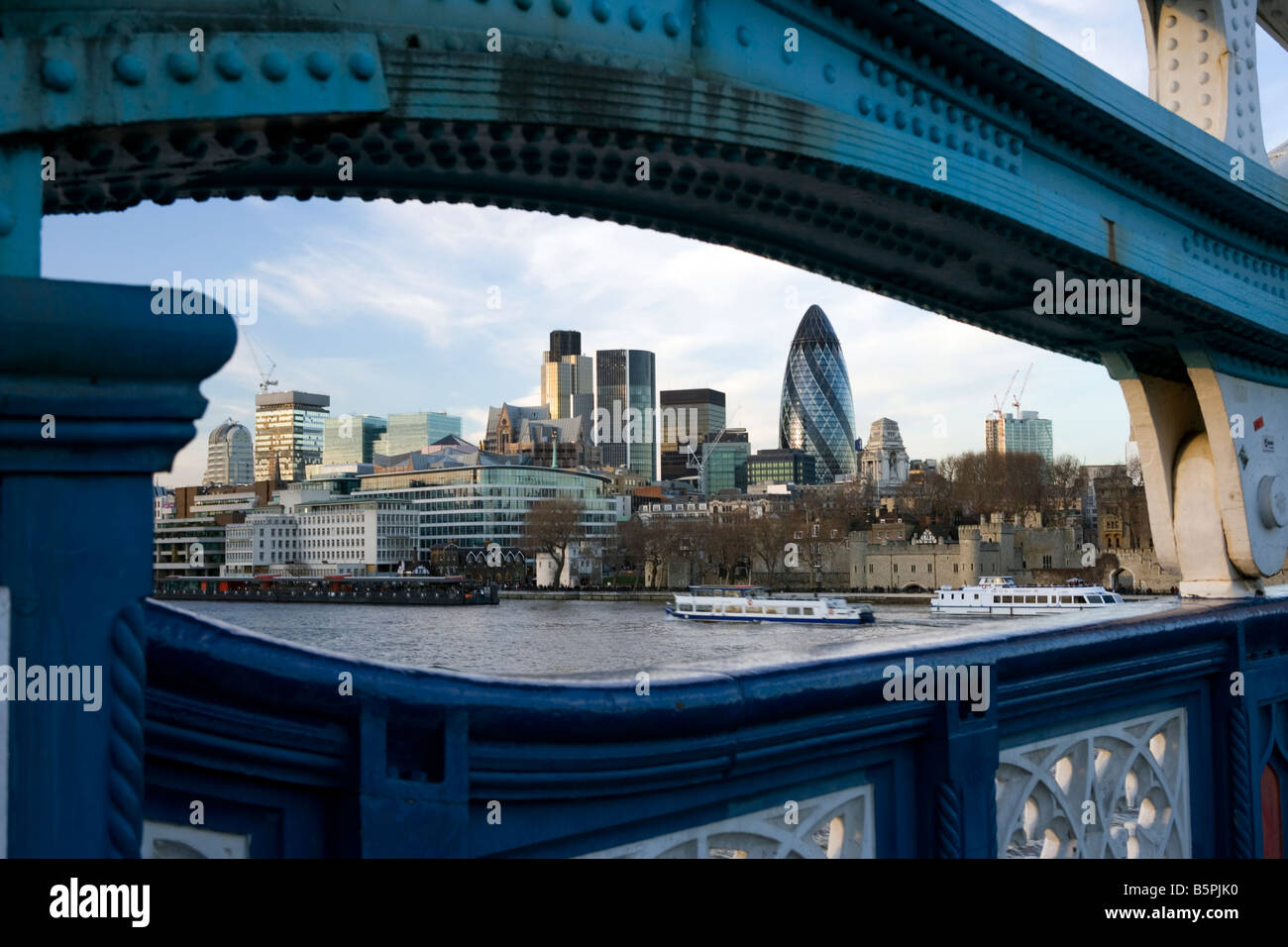Eye view of the Financial District in London, view from London bridge ...