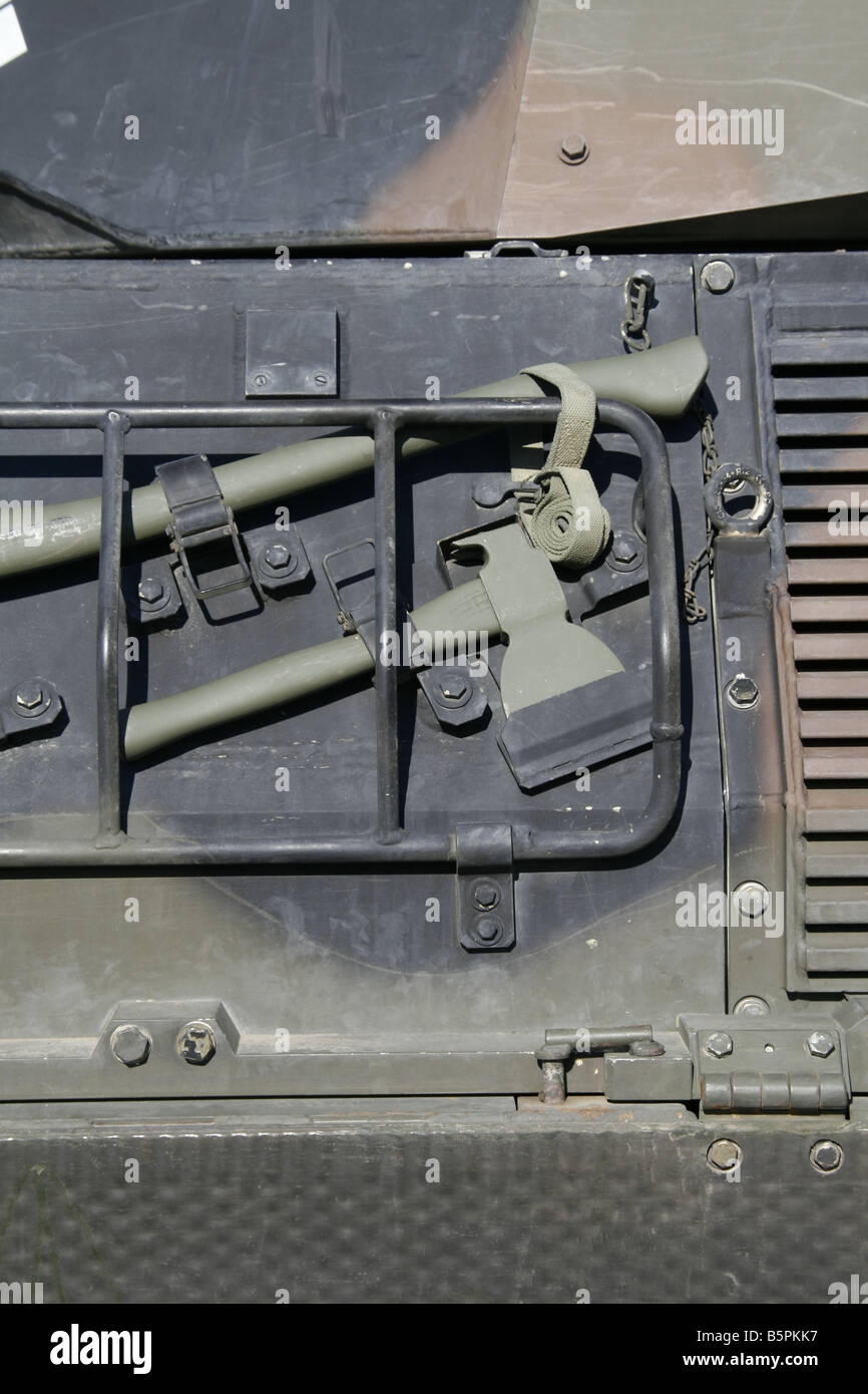 details of tools on military army tank at military open day Stock Photo ...