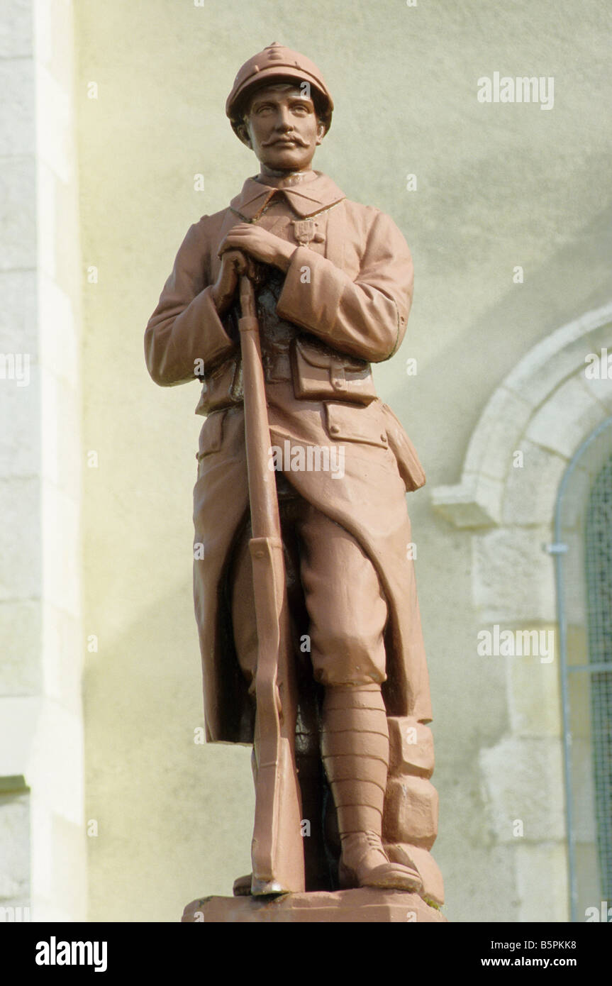 Statue of common soldier, a Poilu, on war memorial in La Tranche-sur ...
