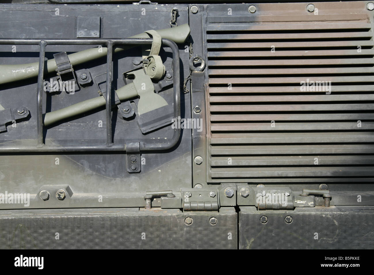 details of tools on military army tank at military open day Stock Photo ...