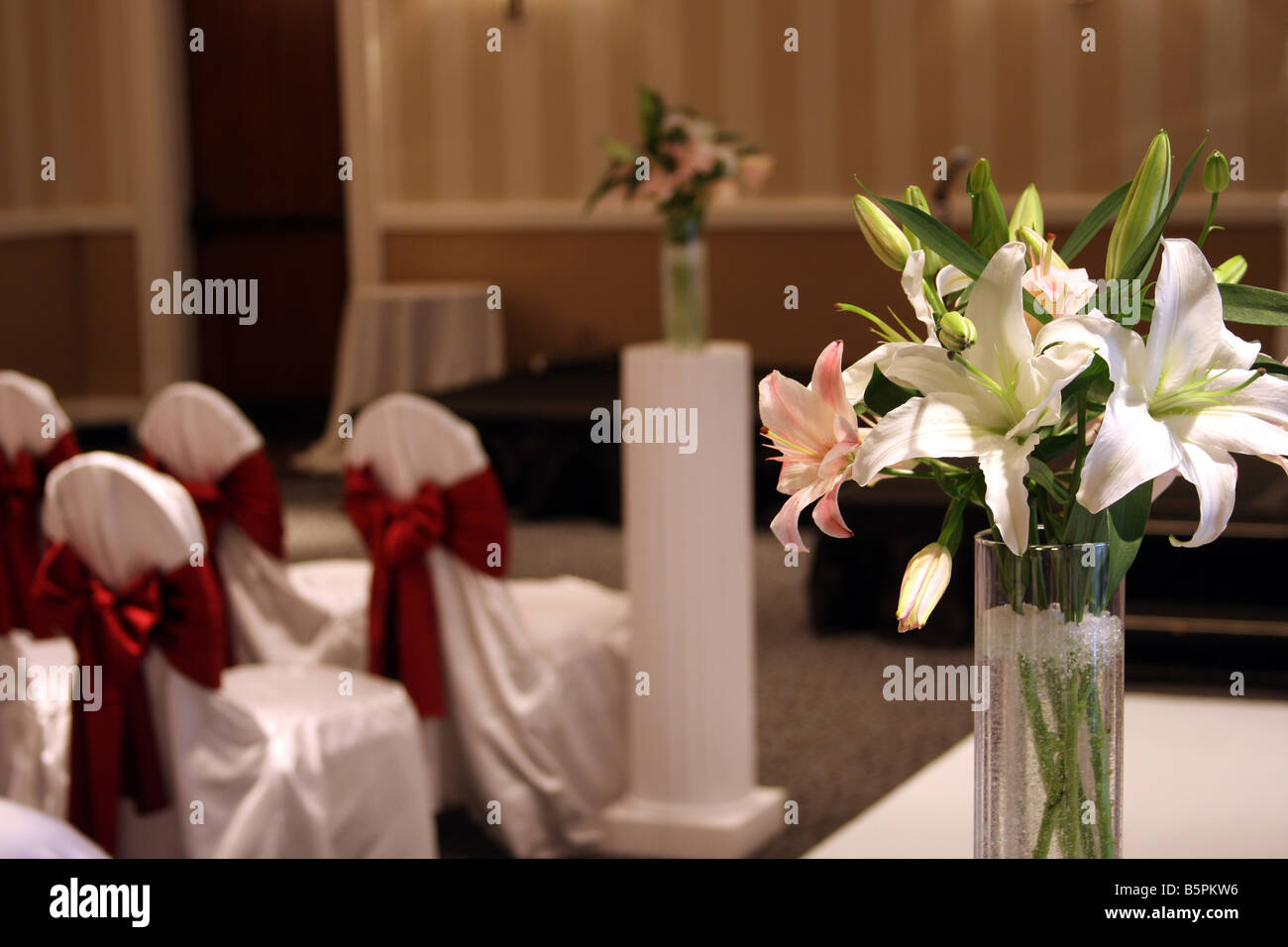 Flowers set up for a wedding ceremony Stock Photo - Alamy