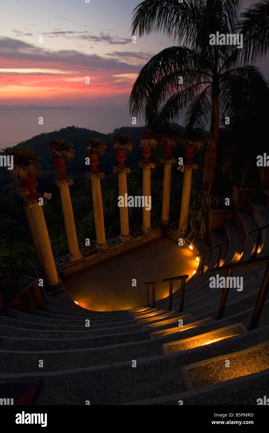 Illuminated Costa Rican amphitheater at sunset Stock Photo - Alamy