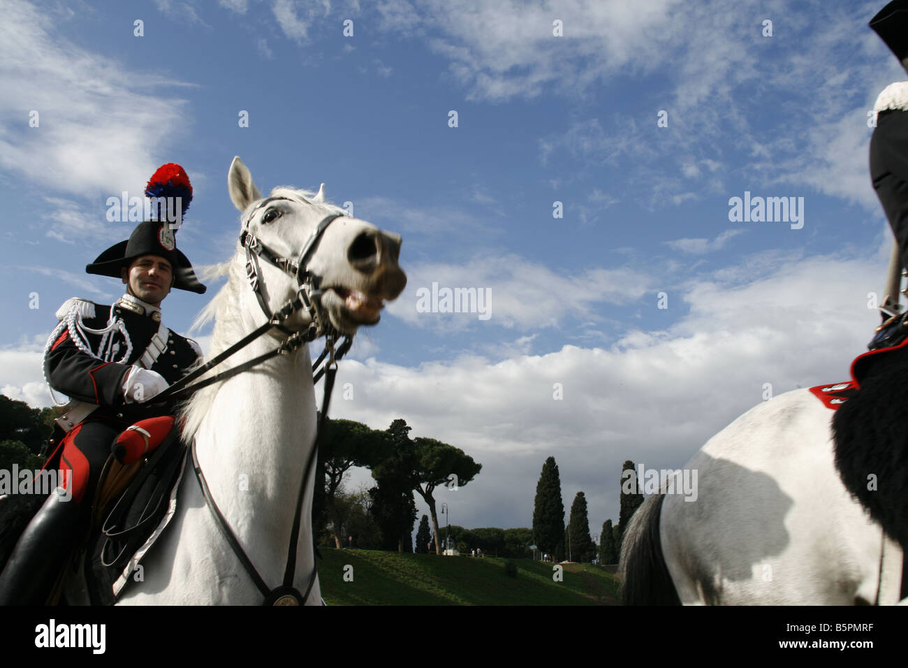 horse mounted carabinieri police in traditional costume at event in ...