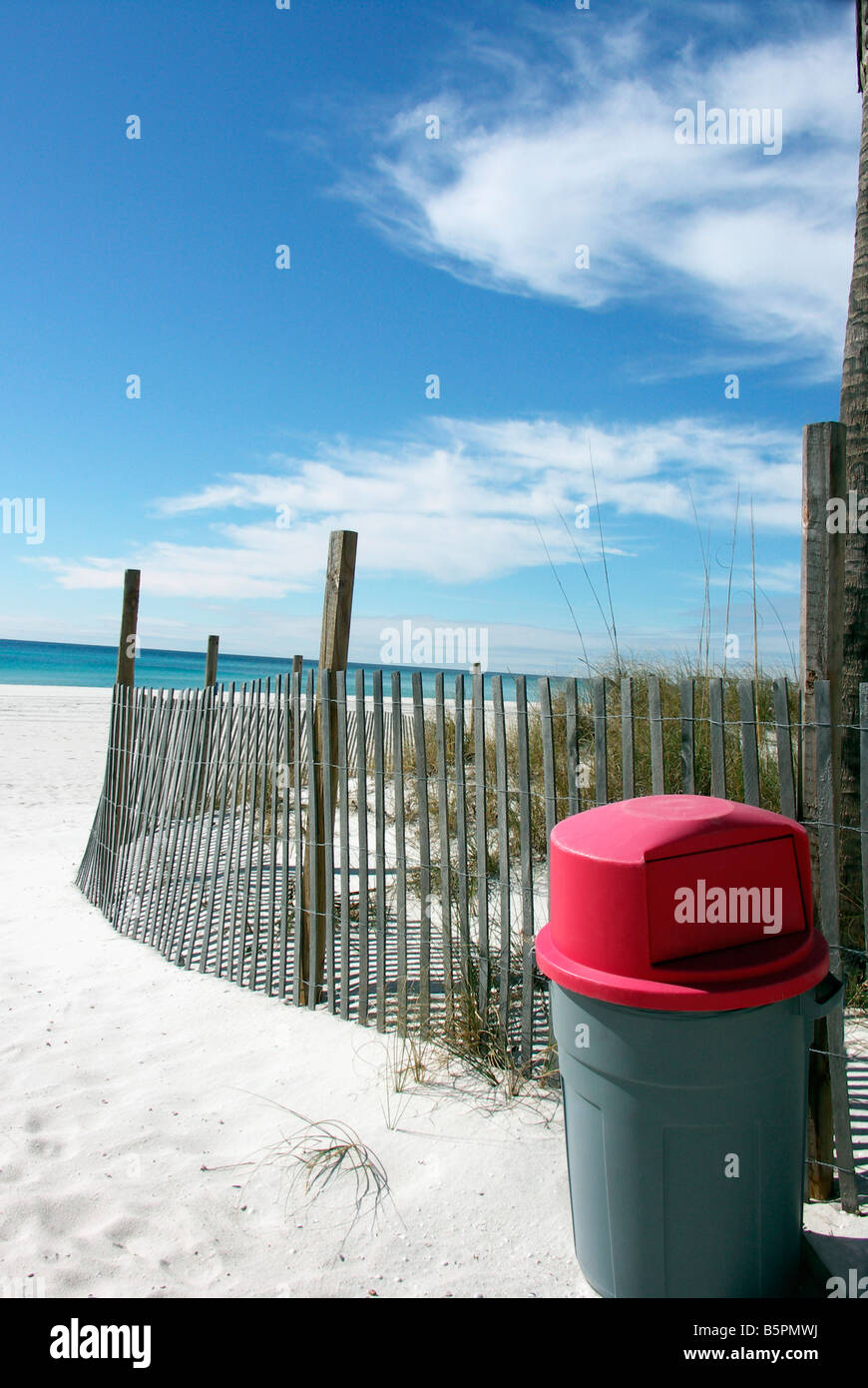 Garbage Can on Beach Stock Photo - Alamy