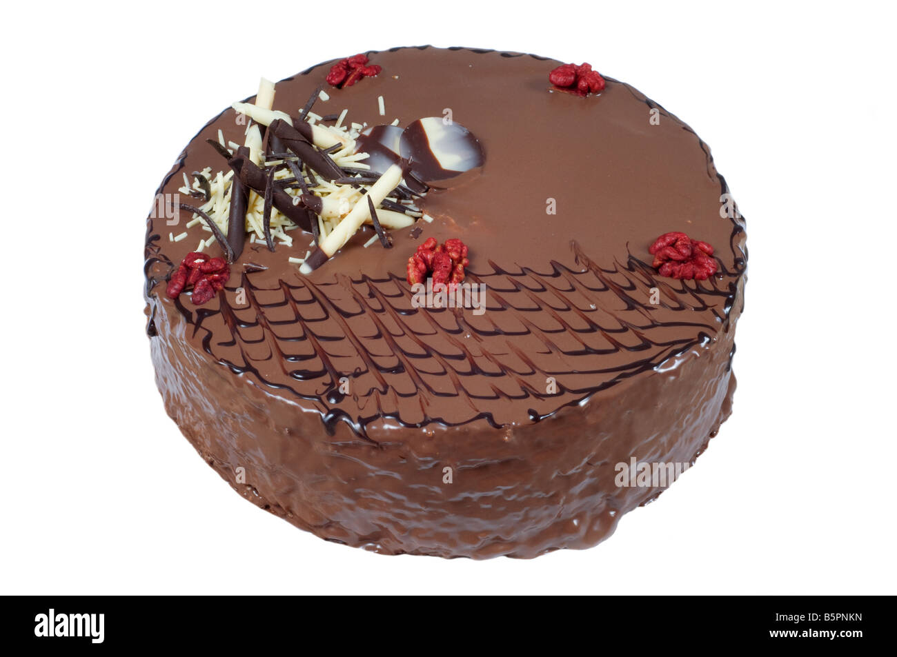 A birthday cake with walnuts and decoration on white background Stock ...