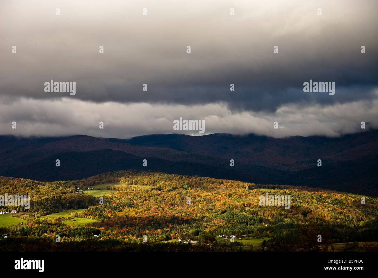 Vermont foliage autumn fall seasons clouds rolling hills sunlight USA ...