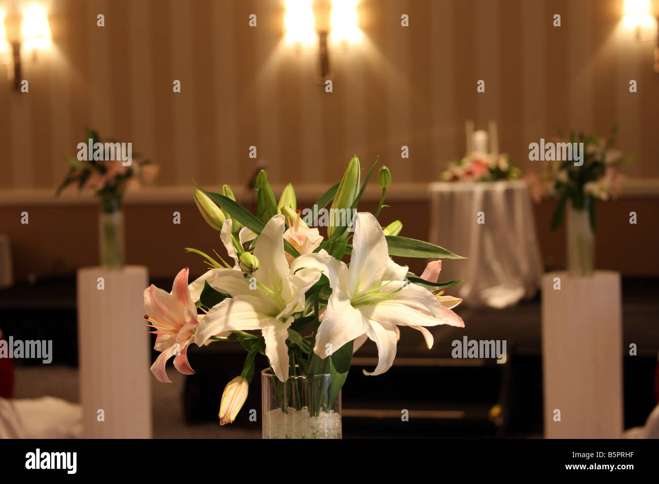 Flowers set up for a wedding ceremony Stock Photo - Alamy