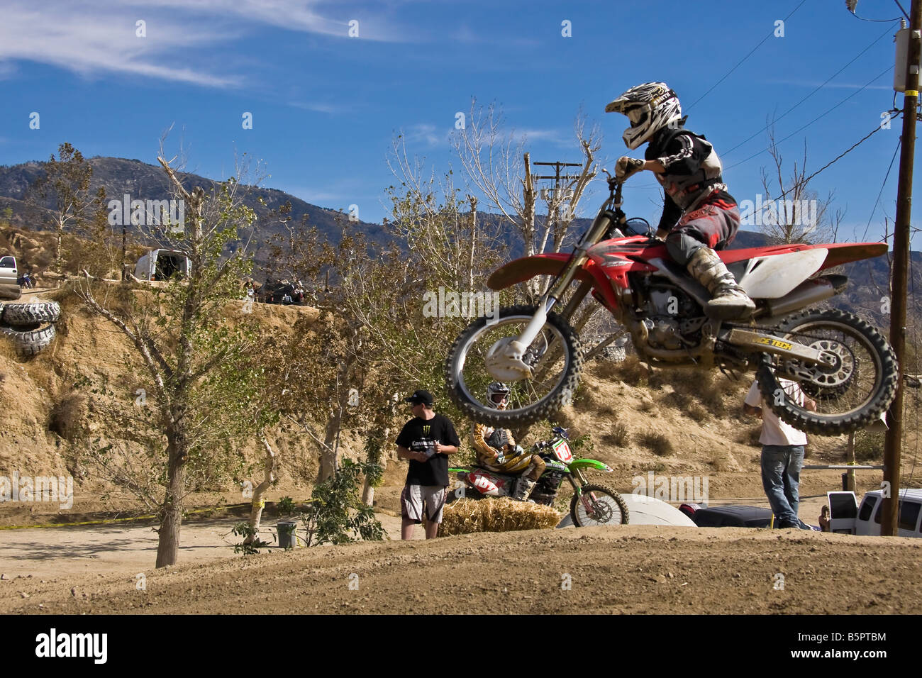 Motorcross rider airborne over jump at Glen Helen circuit Devore ...