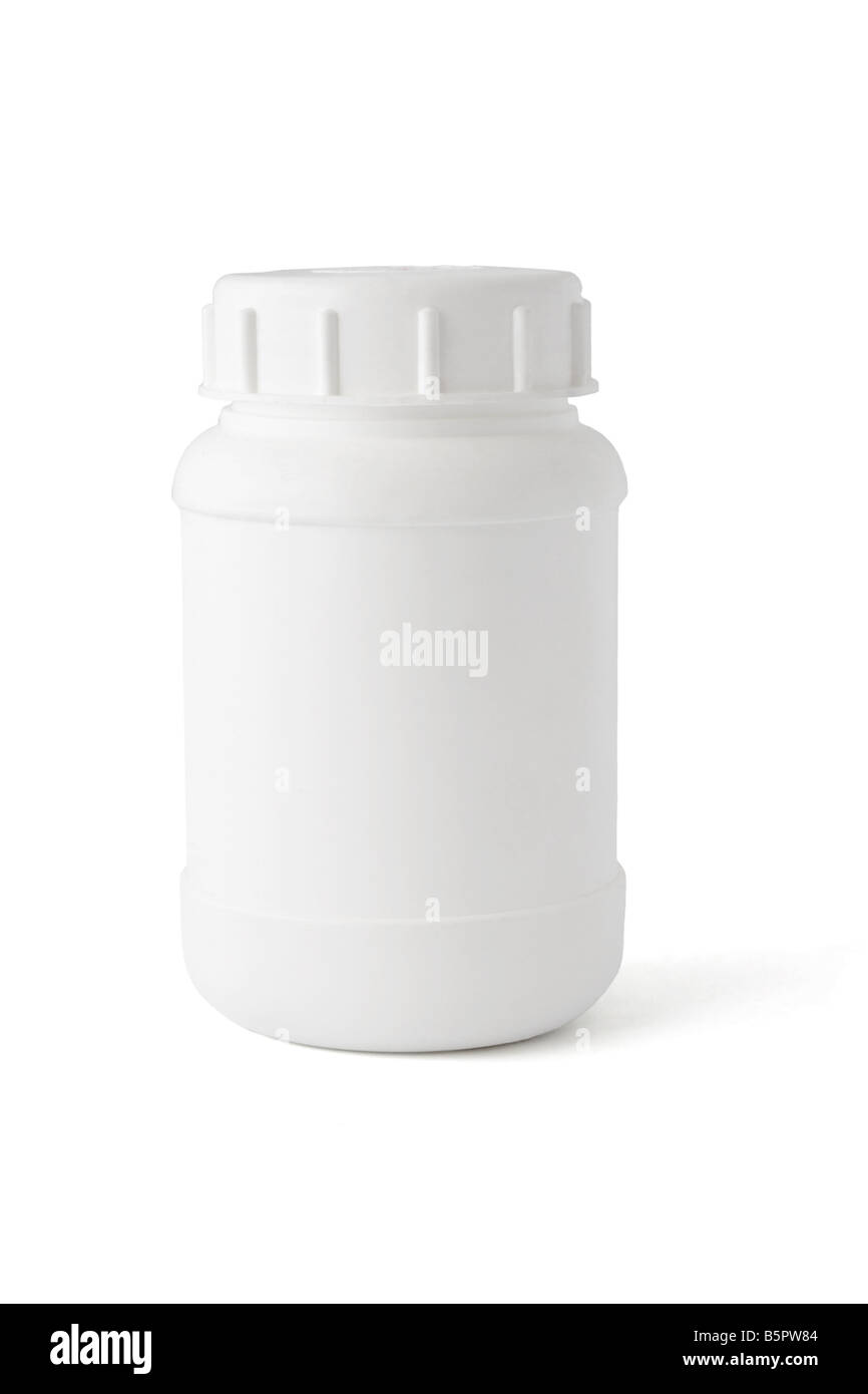 Blank container with cap on white background Stock Photo - Alamy