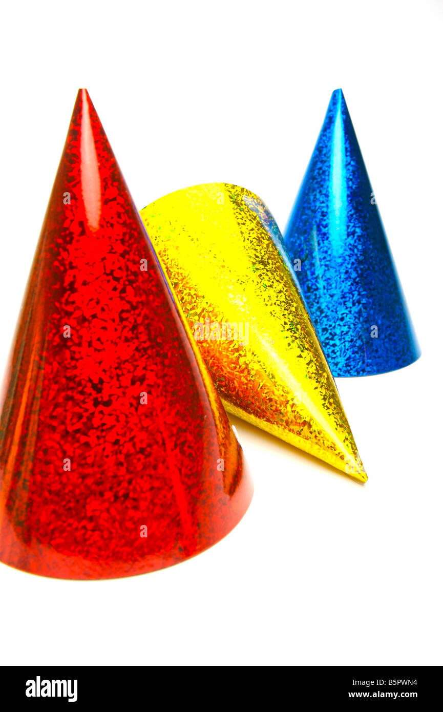 Party hats isolated against a white background Stock Photo - Alamy