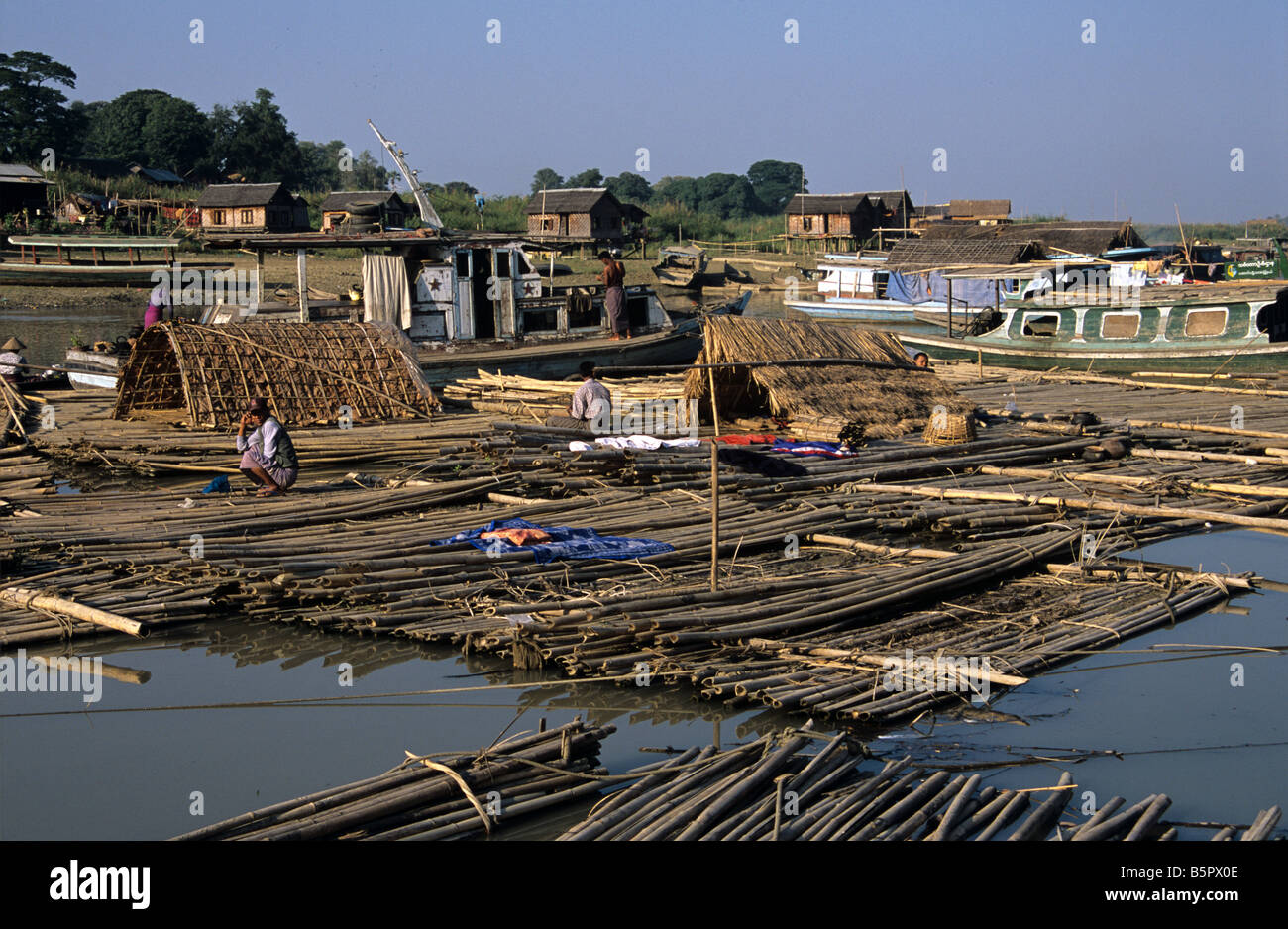 Timber Rafts and Floating Village on the Irrawaddy River at Mandalay ...