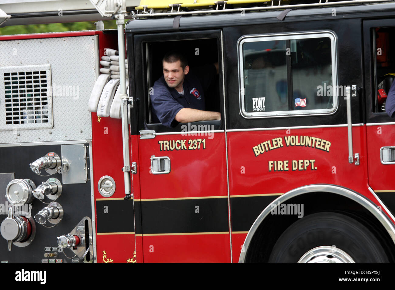 A firefighter from Butler Fire Department Wisconsin looking out the ...