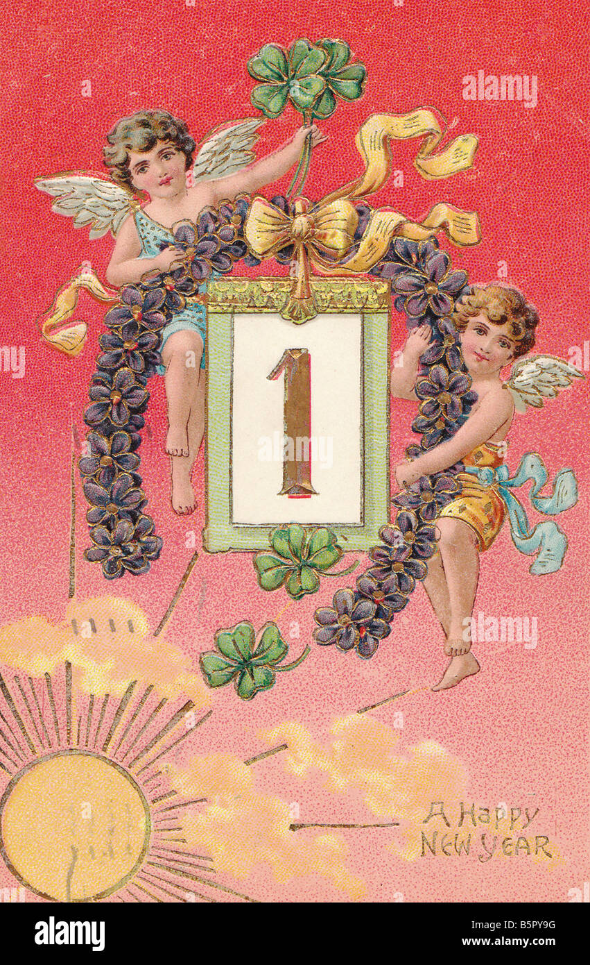 Vintage new year's card in 1907 Stock Photo - Alamy