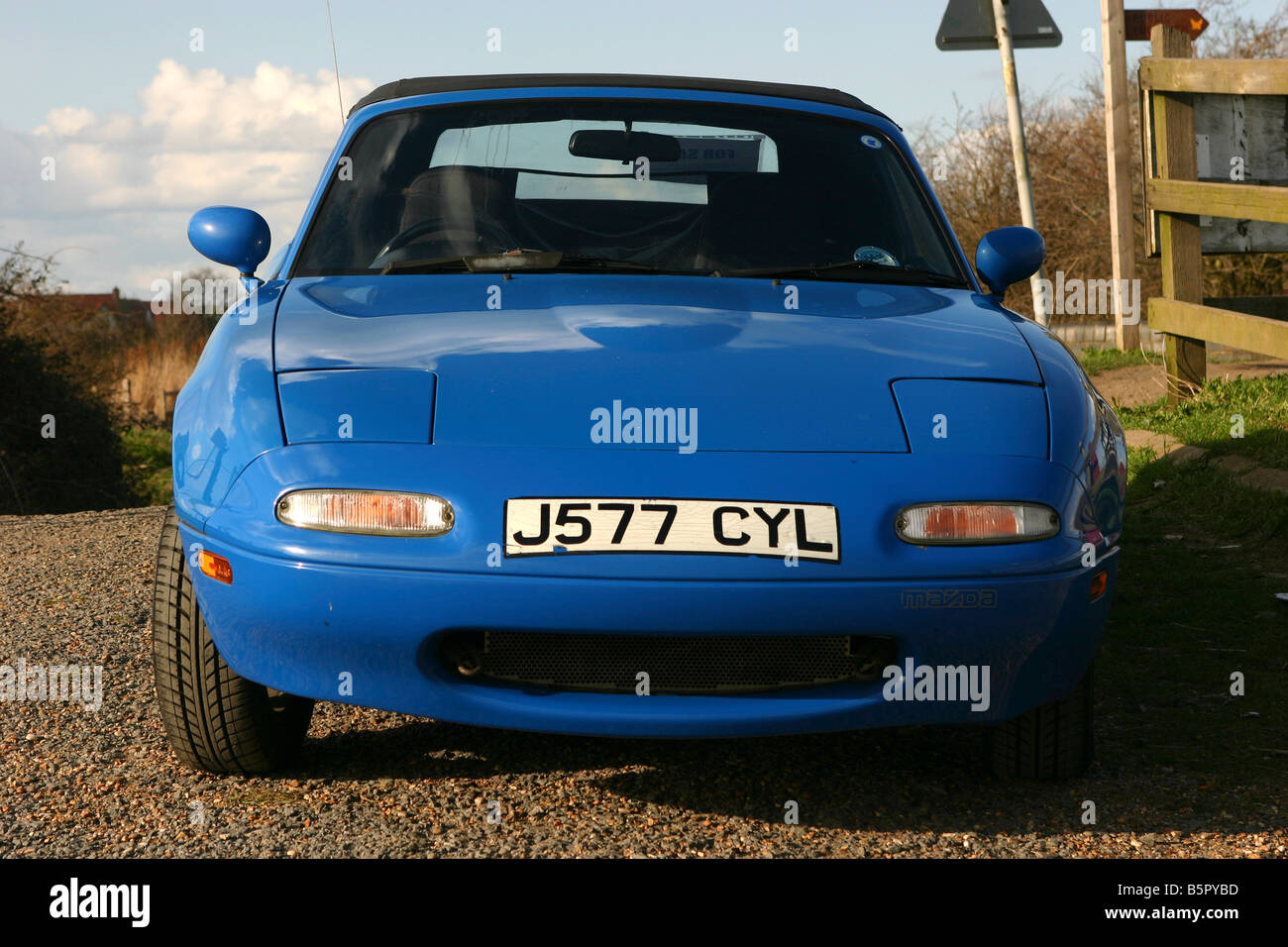 Mazda MX5 Mk1 Sport cornflower blue colour image. Front view Stock ...