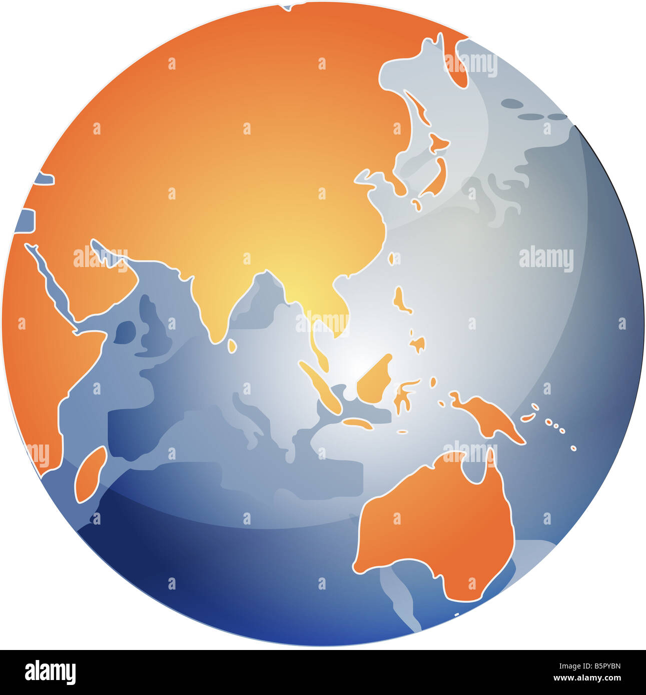 Map of the Asia on a spherical globe cartographical illustration Stock ...