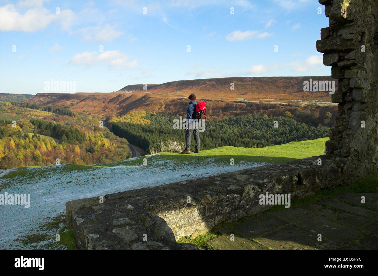 A walker at Skelton Tower overlooking Newton Dale in the North York ...