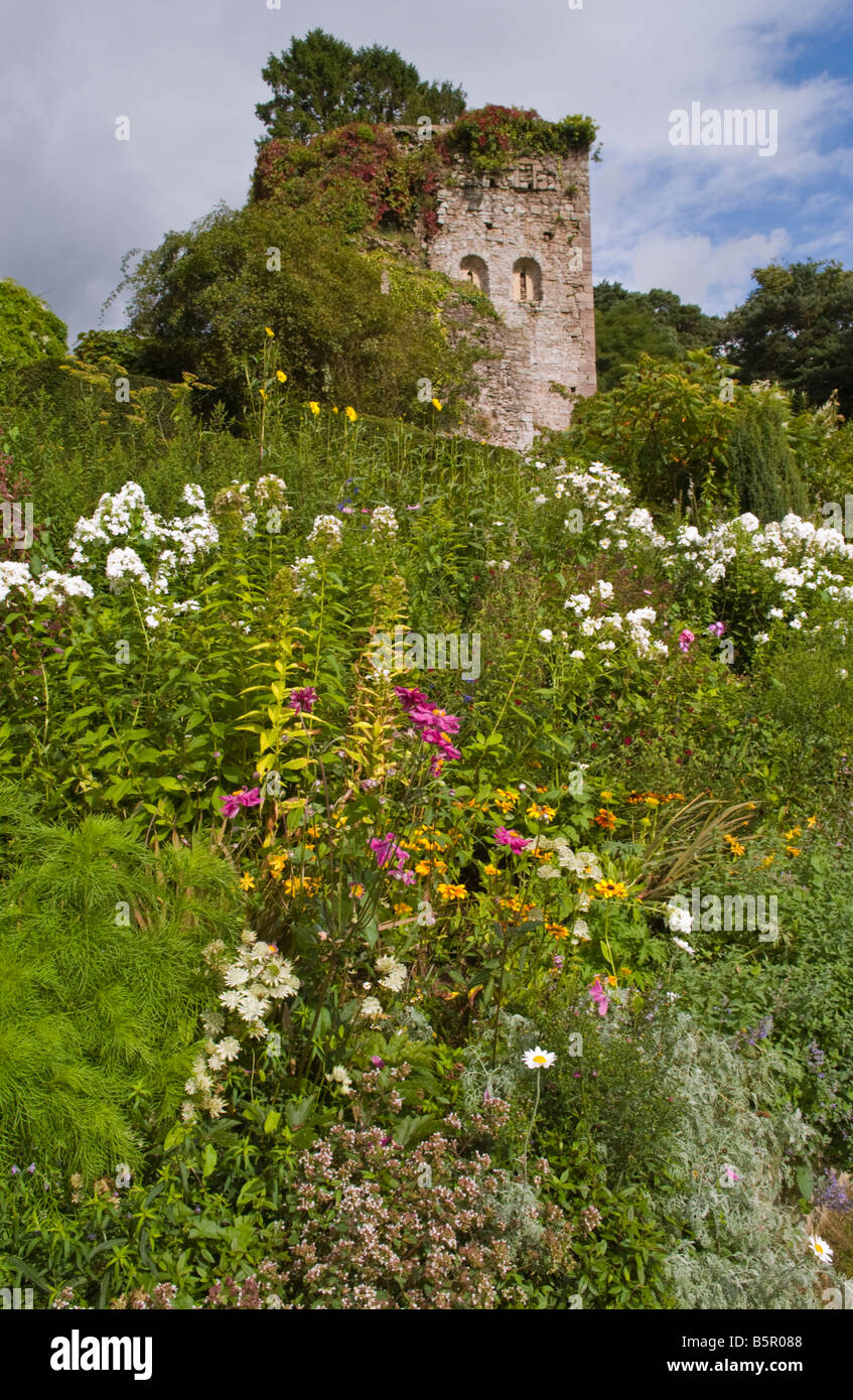 Garden and Keep at Usk Castle dating from the 12th century in the ...