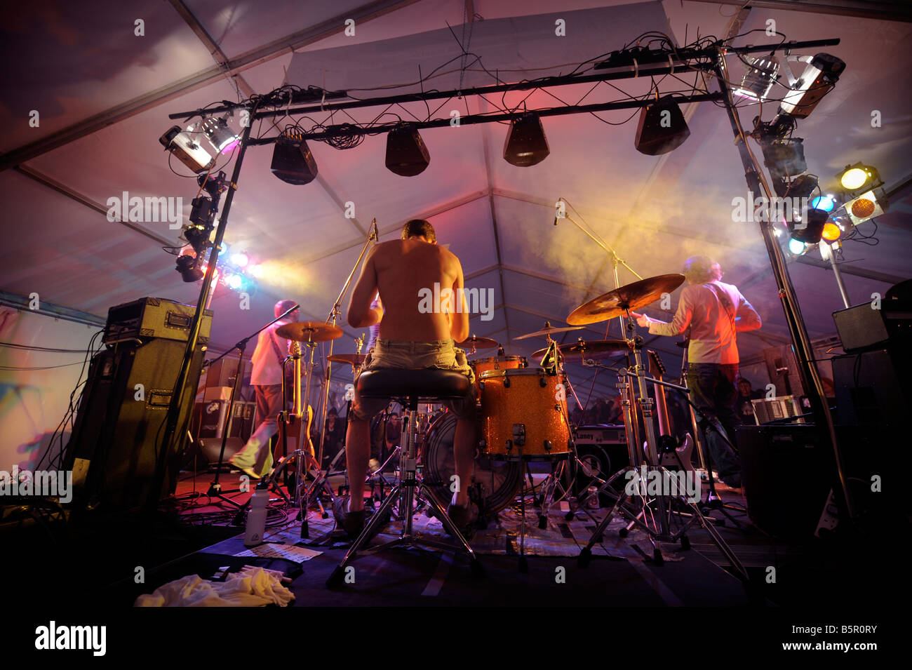 View from behind drummer as Intraverse perform at the Vibes form the ...