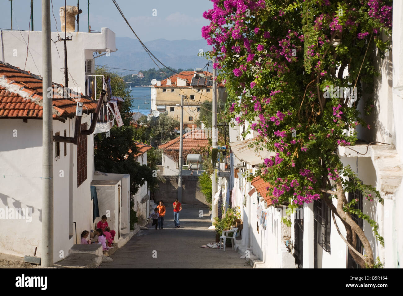 Mediterranean houses and buildings within a Turkish street scene in ...