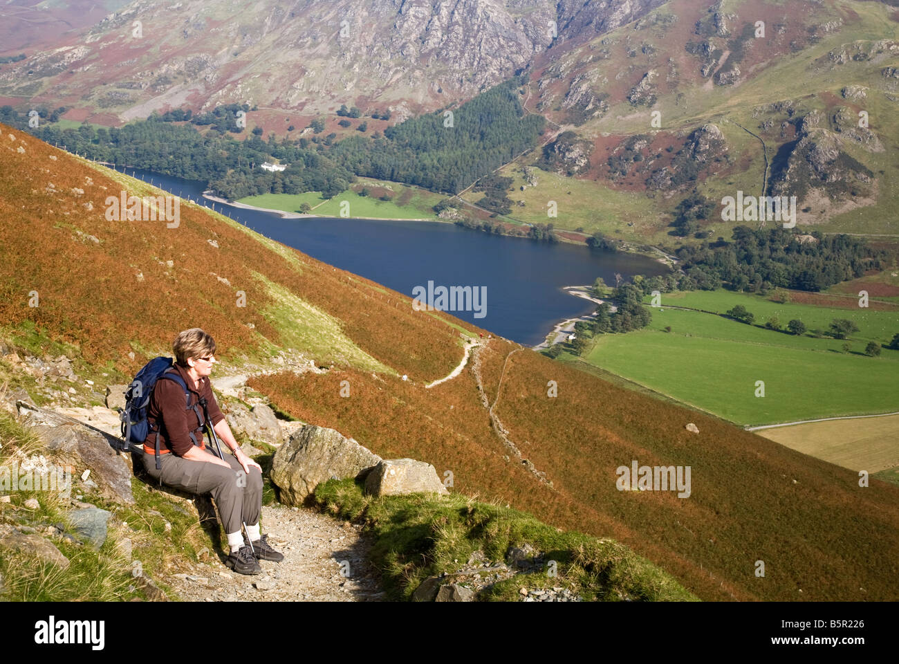 Looking back down from to "Buttermere Lake" from "Scarth Gap" path ...