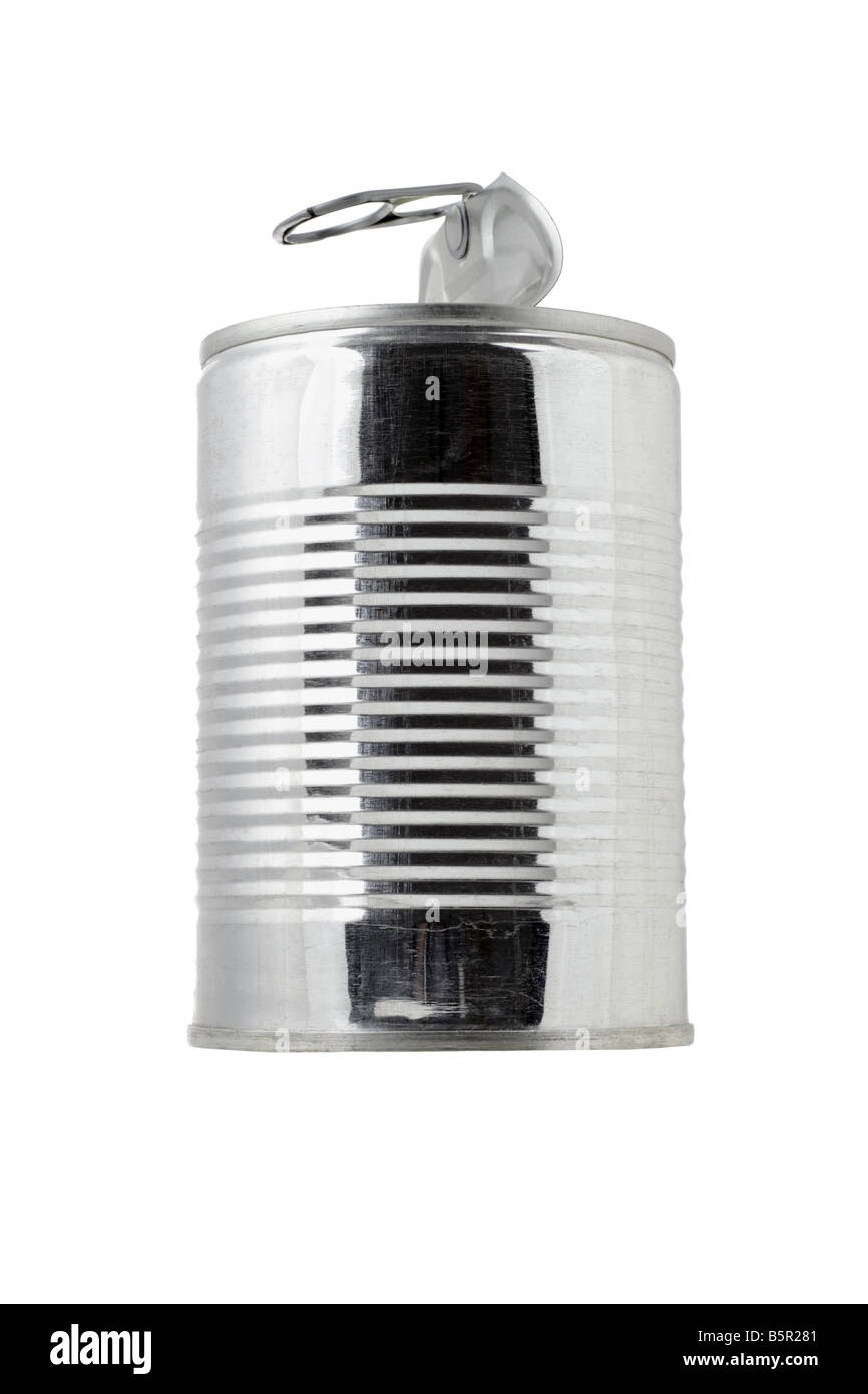 Open tin can isolated on white background Stock Photo - Alamy